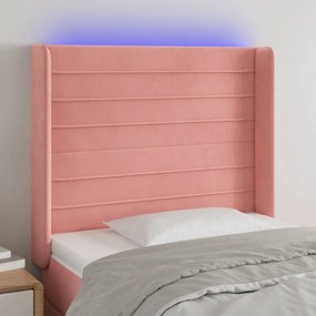 Čelo postele s LED růžové 83 x 16 x 118/128 cm samet 3124223