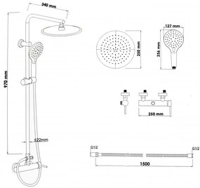 Erga Bergen, sprchová souprava s dešťovou hlavicí 25cm, černá matná, ERG-YKA-BP.BERGEN 25 BLK