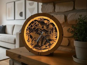 Li-Go "Hory, les a vodopád" světelné hodiny s powerbankou a pohybovým čidlem 31 cm/dub
