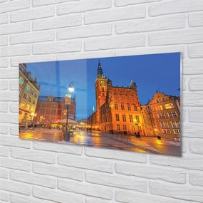 Obraz na skle Gdańsk Staré Město v noci kostel 140x70 cm