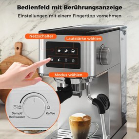 Costway Portafiltrační přístroj s napěňovačem mléka 20 Barový espresso přístroj