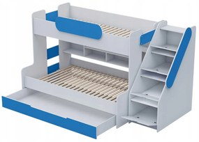 Dětská patrová postel s rozšířeným spodním lůžkem a šuplíkem SEGAN bílo-šedá - 200x90/120 cm