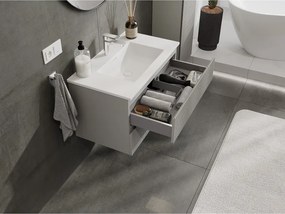Mexen Rivel, koupelnová skříňka 80 cm s umyvadlem Otis, 2 zásuvky, drážkovaná, šedá matná/bílá, 91A20-08047-2-BFF62-W18M01