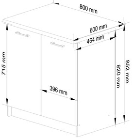 Kuchyňská skříňka OLIVIE 80x85 cm matná bílá/matná grafitově šedá/dub přírodní