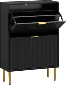 HOMCOM botník pro 12 párů s 2 sklápěcími zásuvkami, žebrovanými dveřmi a nastavitelnými policemi, 60x24x91,5 cm, černý