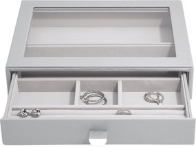 Krabička na šperky Stackers Pebble s 6 přihrádkami se zásuvkou a skleněným víkem classic kamenná šeď