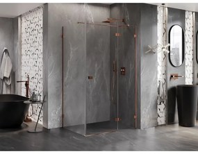 Mexen Lunar T, pravý výklopný sprchový kout 140 x 110 cm, 8mm čiré sklo, profil růžové zlato, 834T-140-110-60-00-P