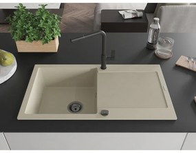 Mexen Leo, 1-komorový granitový dřez 900x500x190 mm a dřezová baterie Flora, béžová, 6501-69-670401-70-B