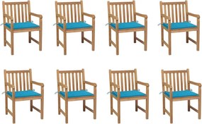 Zahradní židle 8 ks modré podušky masivní teak 3073062