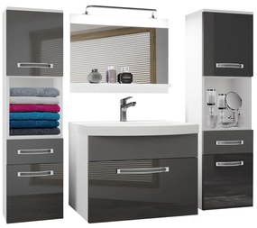 Koupelnový nábytek Belini Premium Full Version šedý lesk / šedý mat + umyvadlo + zrcadlo + LED osvětlení Glamour 110