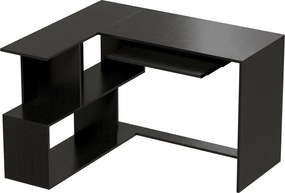 HOMCOM rohový stůl, 120 x 100 x 76 cm, L‑tvar psací stůl s výsuvem na klávesnici, 4 otevřené přihrádky, černý