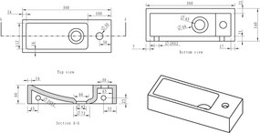 Sapho, BLOK kamenné umyvadlo 38x8x14 cm, černý Antracit, 2401-31
