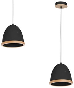 Závěsné svítidlo Studio, 1x dřevěné/černé kovové stínítko, (fi 21cm), b/br
