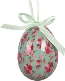 9ks dekorace bílo-růžové závěsné vajíčko s květy Spring Egg - Ø 5*8 cm