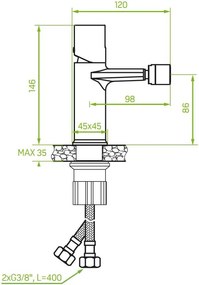 Laveo Tores, stojánková bidetová baterie h-146, grafitová, LAV-BVT_932D