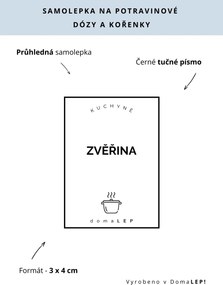 Samolepka na kořenky ZVĚŘINA průhledná 3 × 4 cm tučné písmo