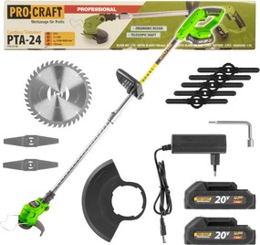 Procraft PTA24 20V SET - akumulátorový vyžínač (s 2x2,0 Ah akumulátory, nabíječkou, plastovými čepelemi a kotoučem)