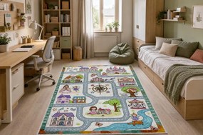 Dětský koberec protiskluzový BAMBINO 61430 šedý / růžový
