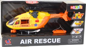 LEAN Toys Záchranný vrtulník s hákem a nosítky, světla a zvuky, oranžový 1:12