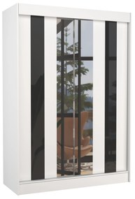 Posuvná skříň se zrcadlem a lacobel KEITA Šířka: 150, Hlavní barva: Bílá, Další barva: Černý Lacobel