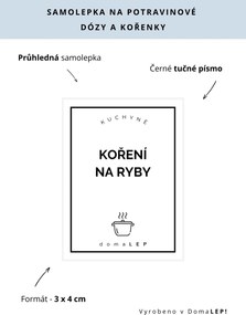 Samolepka na kořenky KOŘENÍ NA RYBY průhledná 3 × 4 cm tučné písmo
