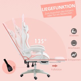 Ergonomická herní židle Vinsetto s bederní podporou, podnožkou a ušima králíčka, polštářkem na hlavu, kancelářská židle s nastavitelnou opěrkou zad R…