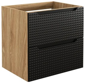COMAD Závěsná skříňka s umyvadlem - LUXOR 82-60-2S black, šířka 60 cm, matná černá/olejovaný dub