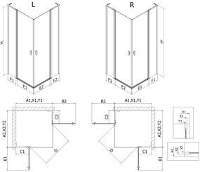 Mexen, Mexen Mist L Duo výklopný sprchový kout 100 x 100 cm, černá mřížka - 8A4L-100L-100P-70-77
