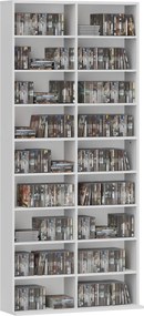 HOMCOM Stojan na CD, DVD a Blu-ray pro až 640 CD, 360 DVD nebo 430 Blu-ray s nastavitelnými policemi, 78,5 x 24 x 175 cm, bílý | Aosom