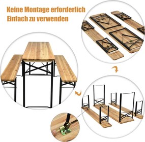 Costway 178 cm dlouhý pivní stůl se sedadly 3dílný skládací a lavička, přírodní