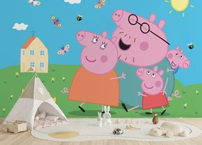 Dětská fototapeta na míru Prasátko Peppa s Rodinou | Vliesová fototapeta na zed' | DFT5P352201
