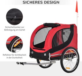 PawHut přívěs pro psy přívěs pro jízdní kola přívěs pro psy přívěs pro jízdní kola červený+černý 130 x 73 x 90 cm | Aosom
