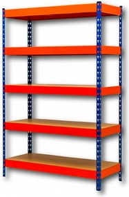 Fistar Regál 250x180x70 cm PROFESIONÁLNÍ lakovaný 5-policový, nosnost 2000 kg - MODRO-ORANŽOVÝ