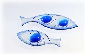 BDK-GLASS Skleněný svícínek rybička - FISH - modrá Rozměr: 23x9cm