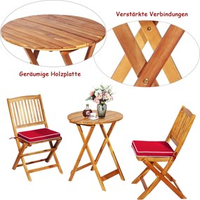Costway 3-dílný. Terrassenmöbel-Set mit Rundem Tisch a 2 Stühlen a 2 Kissen