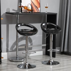 HOMCOM Set 2 Vysokých Barových Židlí, otočné o 360°, s opěrkou a opěrkou na nohy, nastavitelná výška, ocelová základna, pro jídelnu a kuchyň, 46x41x7…
