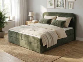 Čalouněná postel boxspring FORENA 160x200 cm tmavě zelená Matrace: Matrace Bonell pružinová