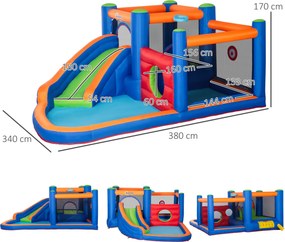 Nafukovací skákací hrad Outsunny, vodní park s nafukovačem, skluzavkou, basketbalovým košem, hrací centrum pro děti od 3 let, ideální na zahradu