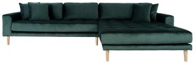 Designová sedačka s otomanem Ansley tmavě zelený samet - pravá