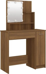 Toaletní stolek sada s LED hnědý dub kompozitní dřevo 3114122