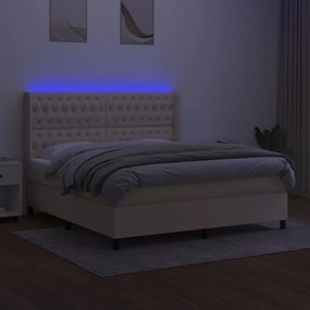 Box spring postel s matrací a LED krémová 160x200 cm textil 3138570