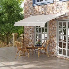 Outsunny ručně vysouvací nástěnná markýza z hliníku a polyesteru UV50+ pro venkovní použití s klikou 200x295 cm krémově bílá