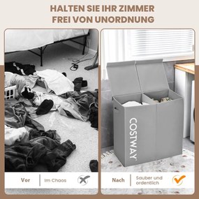 Costway 115 L 2 přihrádky koš na prádlo z netkané textilie s – 62 × 31 × 60 cm