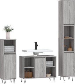 3dílný set koupelnového nábytku šedý sonoma kompozitní dřevo 3190305
