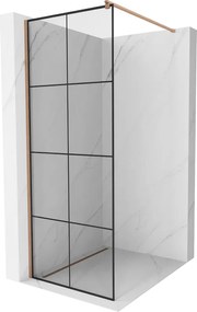Mexen Kioto, sprchová zástěna Walk-In 90 x 200 cm, 8mm čiré sklo černý vzor, ​​měděný matný profil, 800-090-101-65-77