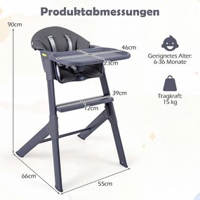 Costway Vysoká židlička baby 3 v 1 dětská židlička s nastavitelným tácem