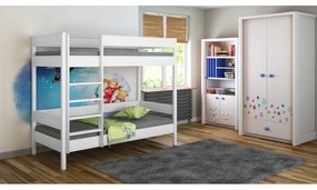 Dětská dvoupatrová postel + matrace pěnová Diego - žebřík zepředu - 160x80cm - Bílá