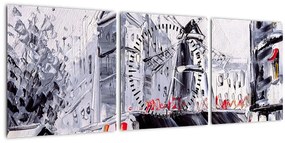 Obraz - Ulice v Paříži, olejomalba (s hodinami) (90x30 cm)