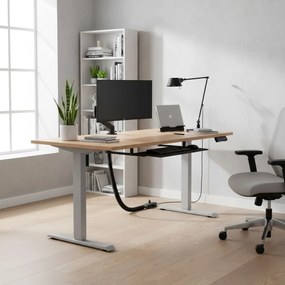 Výškově nastavitelný stůl OfficeTech B, 120 x 80 cm, šedá podnož, buk