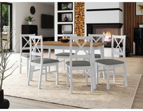 Stůl se 6 židlemi - AL43, Barva dřeva: dub artisan - L, Potah: 25x - Paros 2, Barvy nožiček: černá